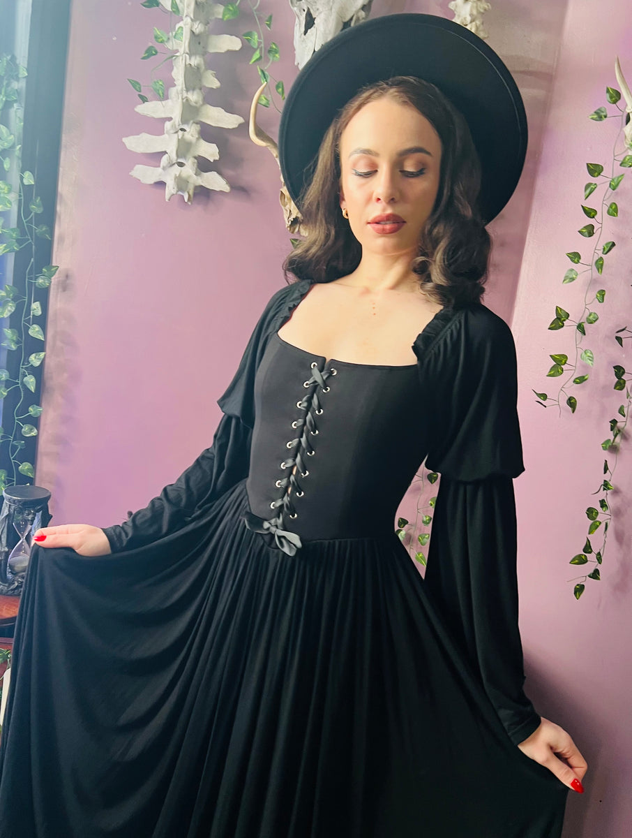 Lilith - Dark Cottage Goth Lace Up Jersey Dress - READY TO SHIP ...