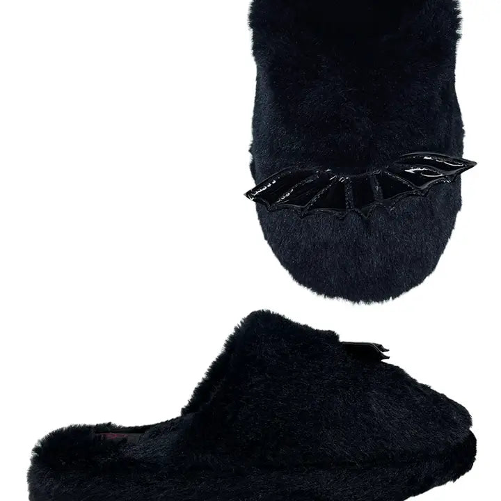 Kreepy Kozy Bat Faux Fur Slippers - READY TO SHIP – Witchwood Bags
